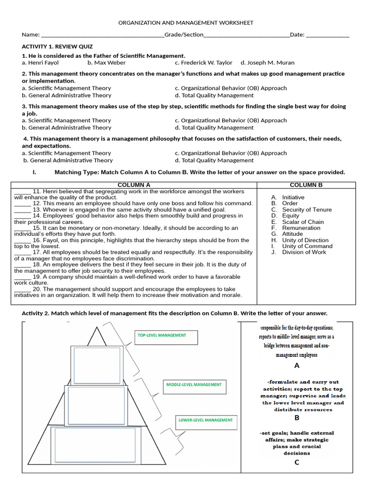 ORGANIZATION AND MANAGEMENT WORKSHEET | PDF | Organizational Behavior ...