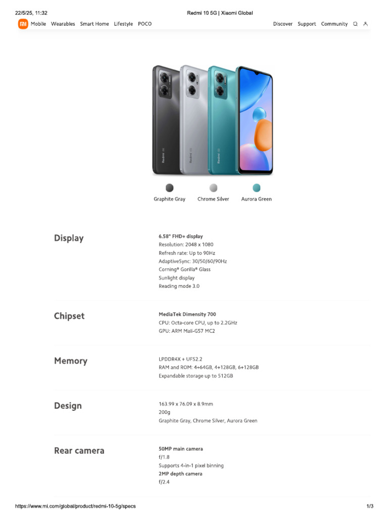 Android - Specs - RedMi 10 5G | PDF