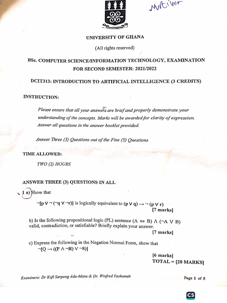 DCIT 313 - Artificial Intelligence | PDF