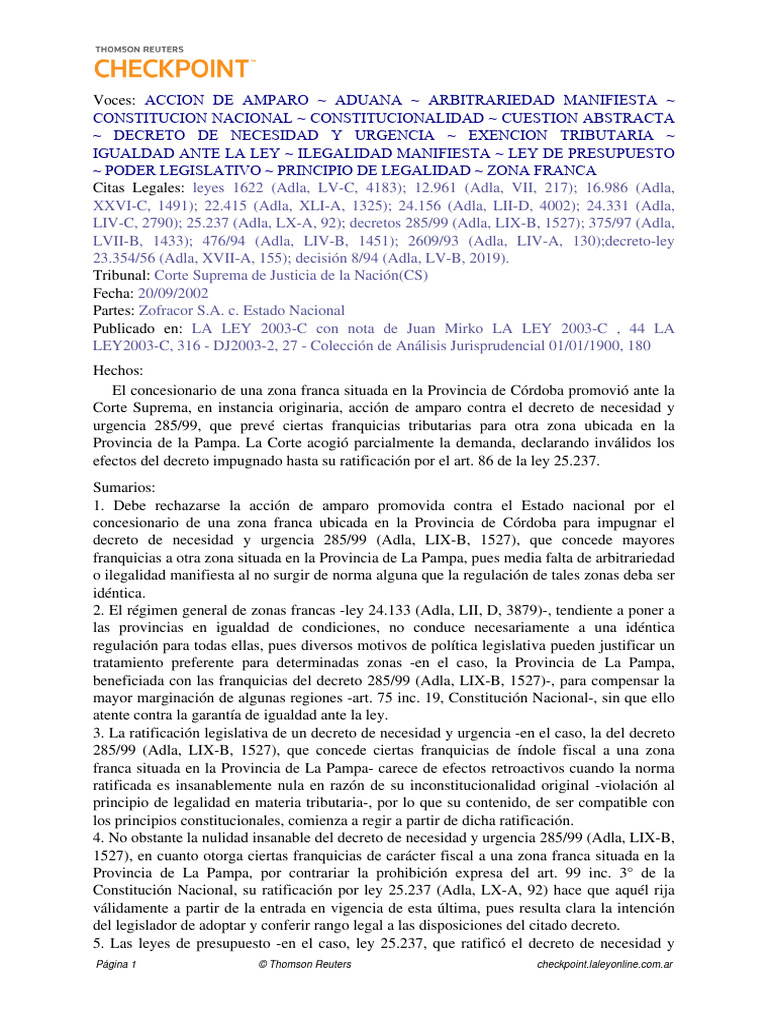 Zofracor Fallo CSJN UNIDAD III Presupuesto | PDF | aduana | Constitución