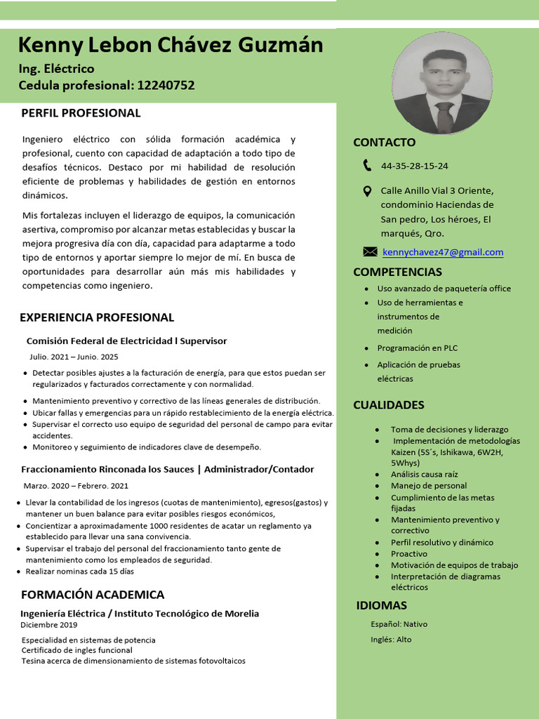 Curriculum Vitae Kenny Chavez 2025 | PDF | Ingenieria Eléctrica