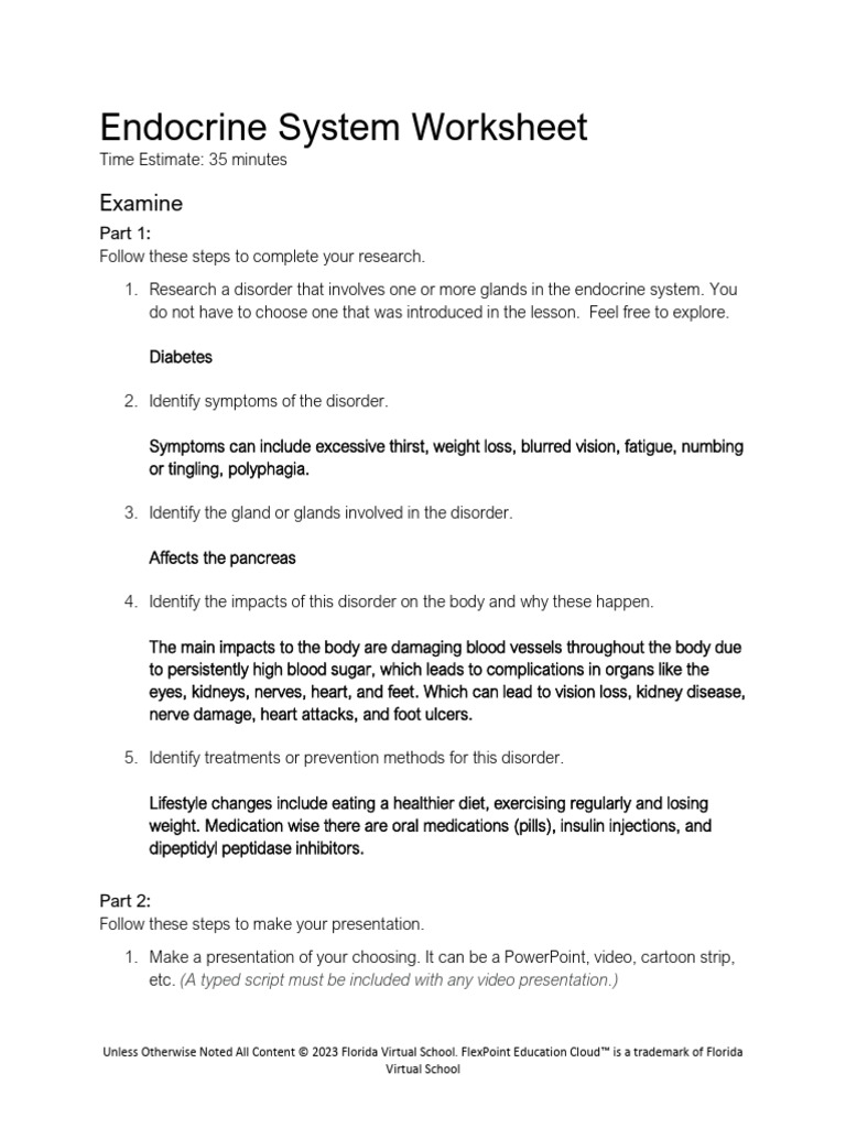 Endocrine System Disorders Worksheet | PDF | Endocrine System ...