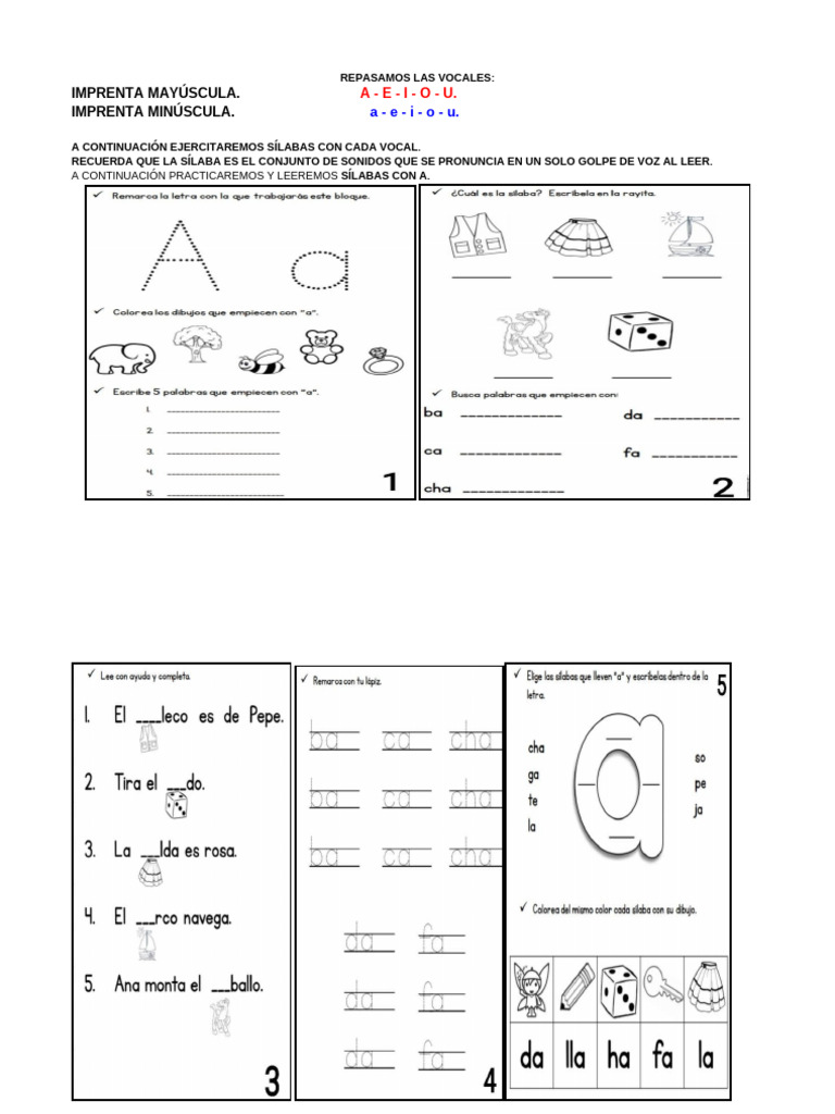 Ejerc. SILABAS CON AEIOU | PDF
