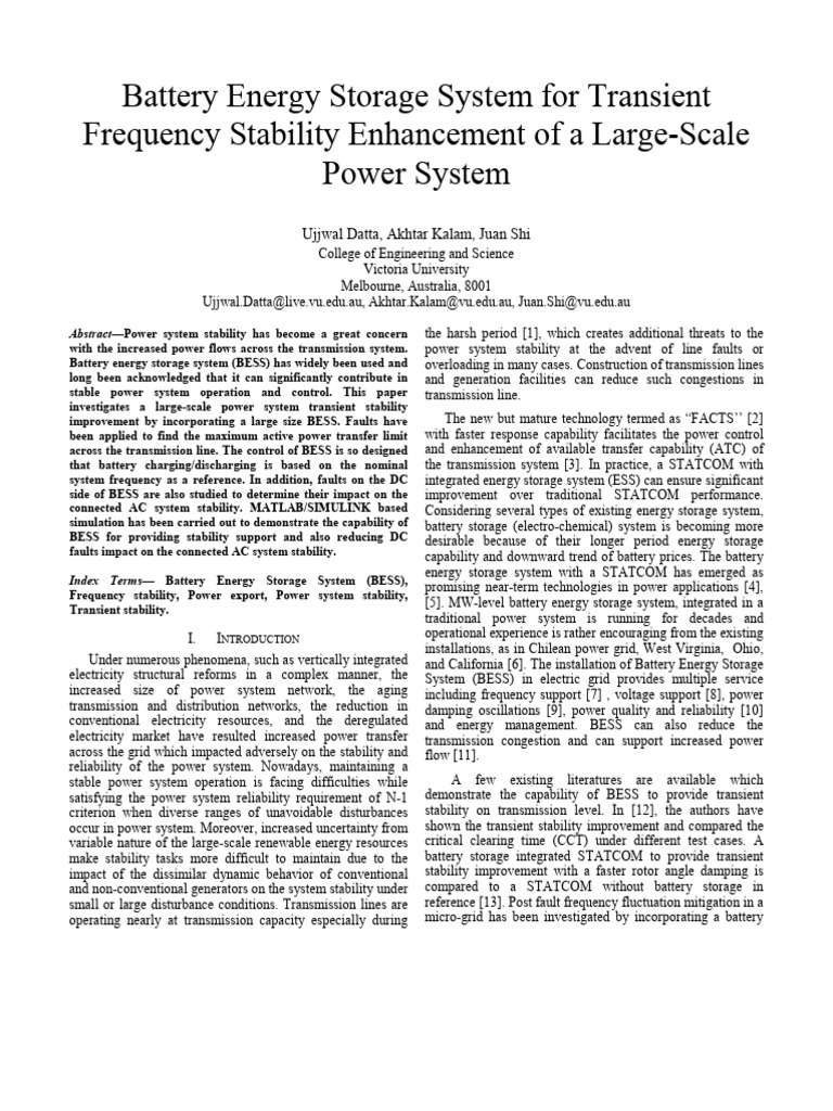 Battery Energy Storage System For Transient Frequency Stability Enhancement of A Large-Scale ...