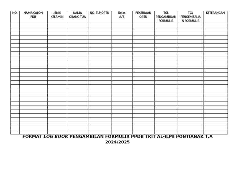 Format Log Book Pengambilan Formulir PPDB | PDF