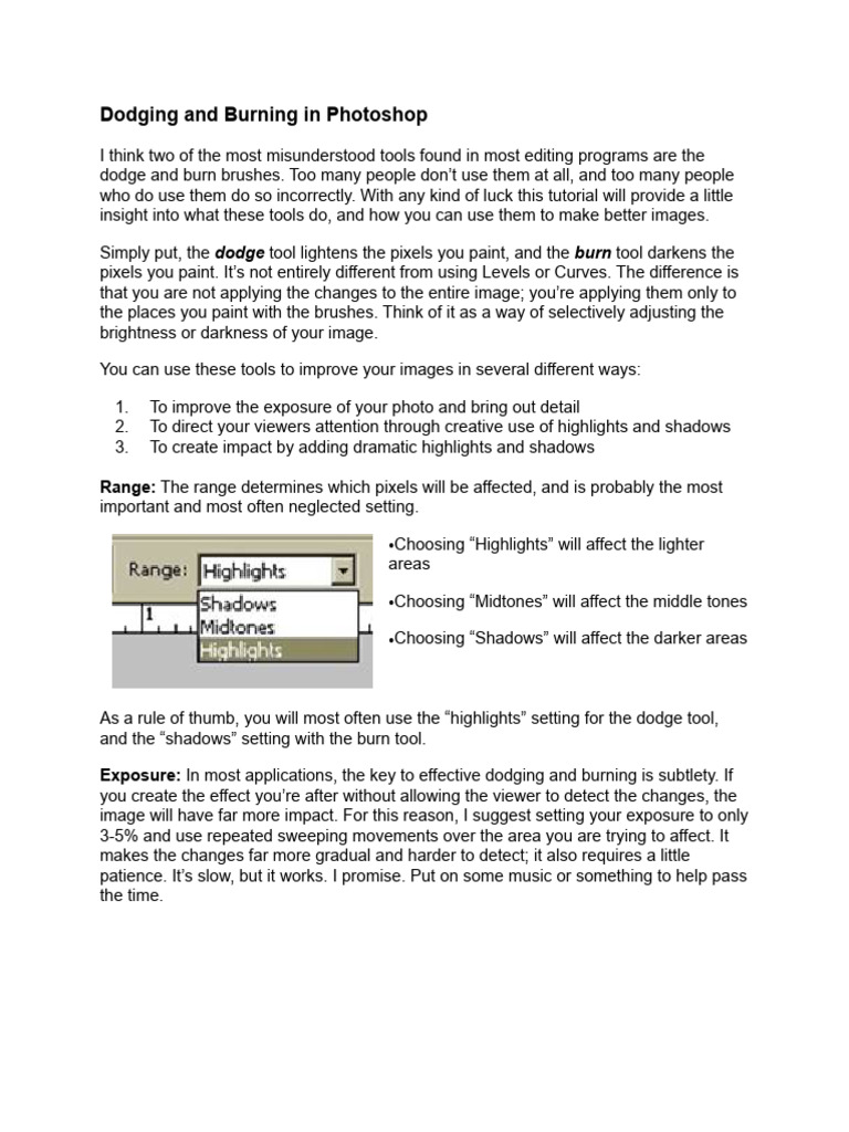 Burning Dodging in Photoshop | PDF | Exposure (Photography) | Adobe ...
