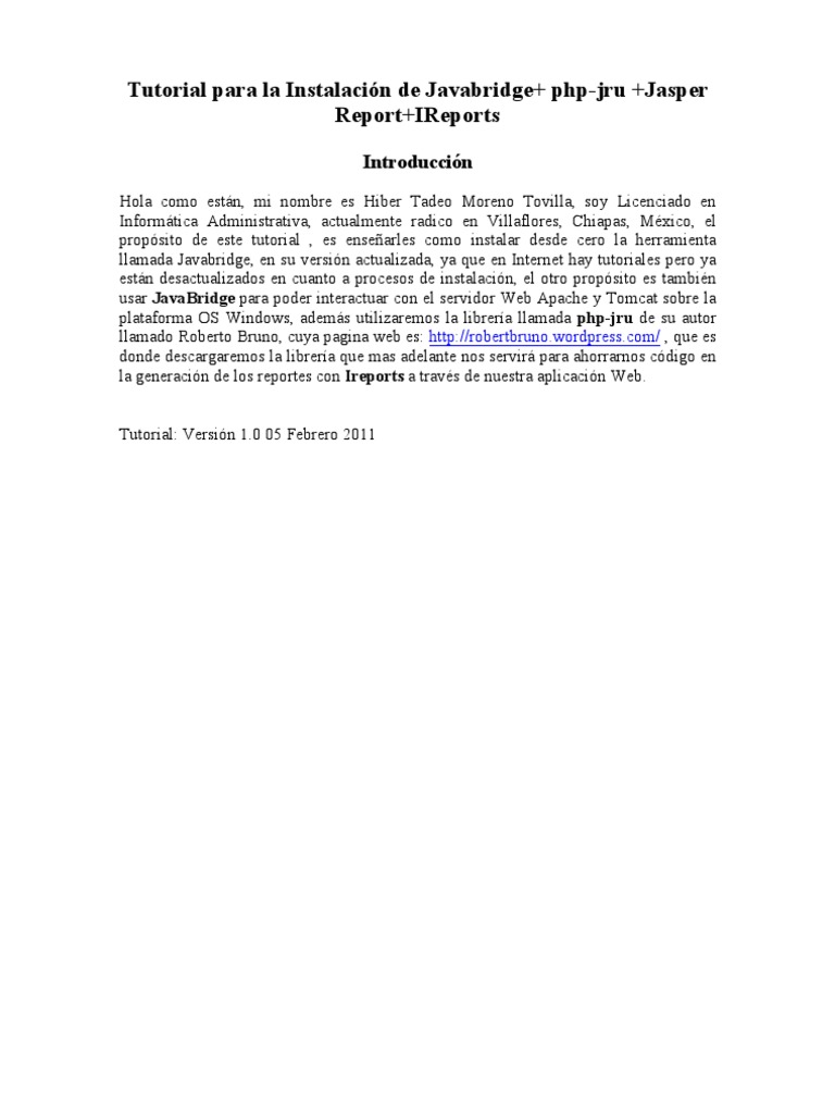 Instalación De Javabridge Php Jru Jasper Report Ireports Pdf Php Java Lenguaje De