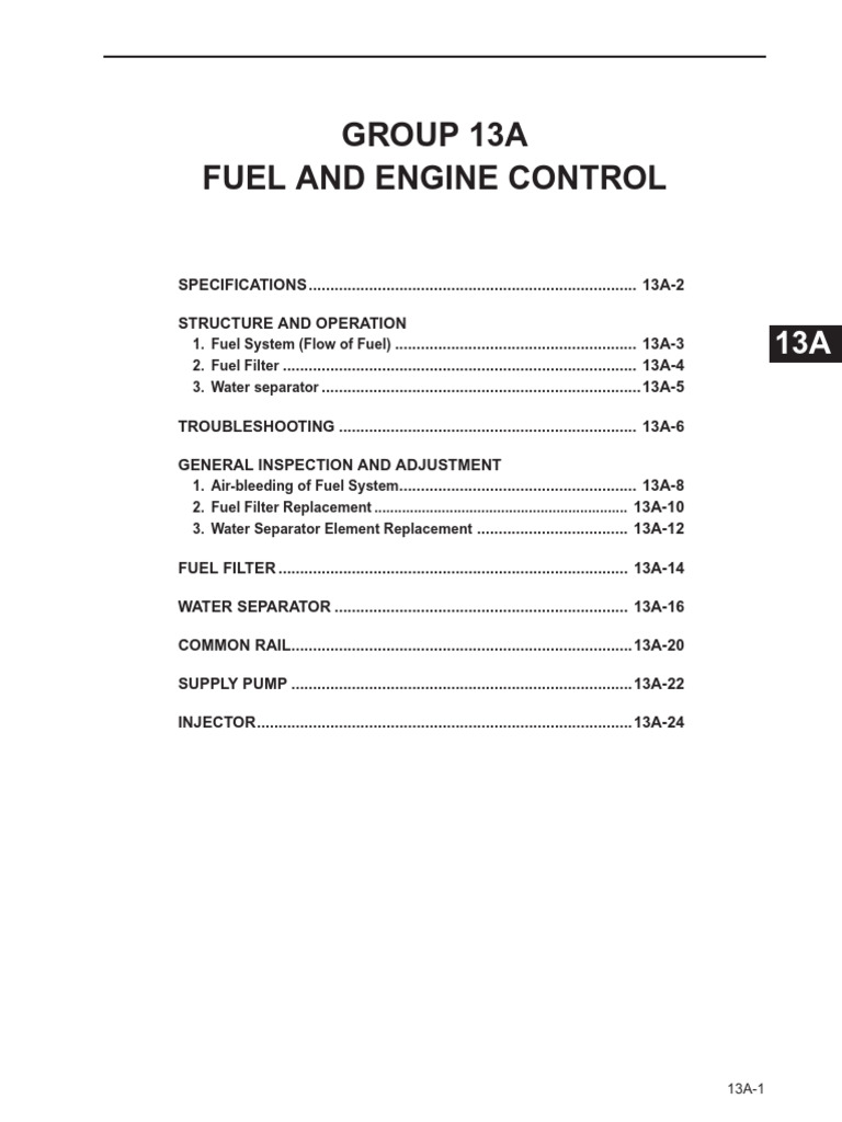 Group 13A Fuel and Engine Control: 1. Fuel System (Flow of Fuel) 2 ...
