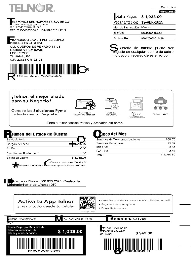 Recibo Telnor | PDF
