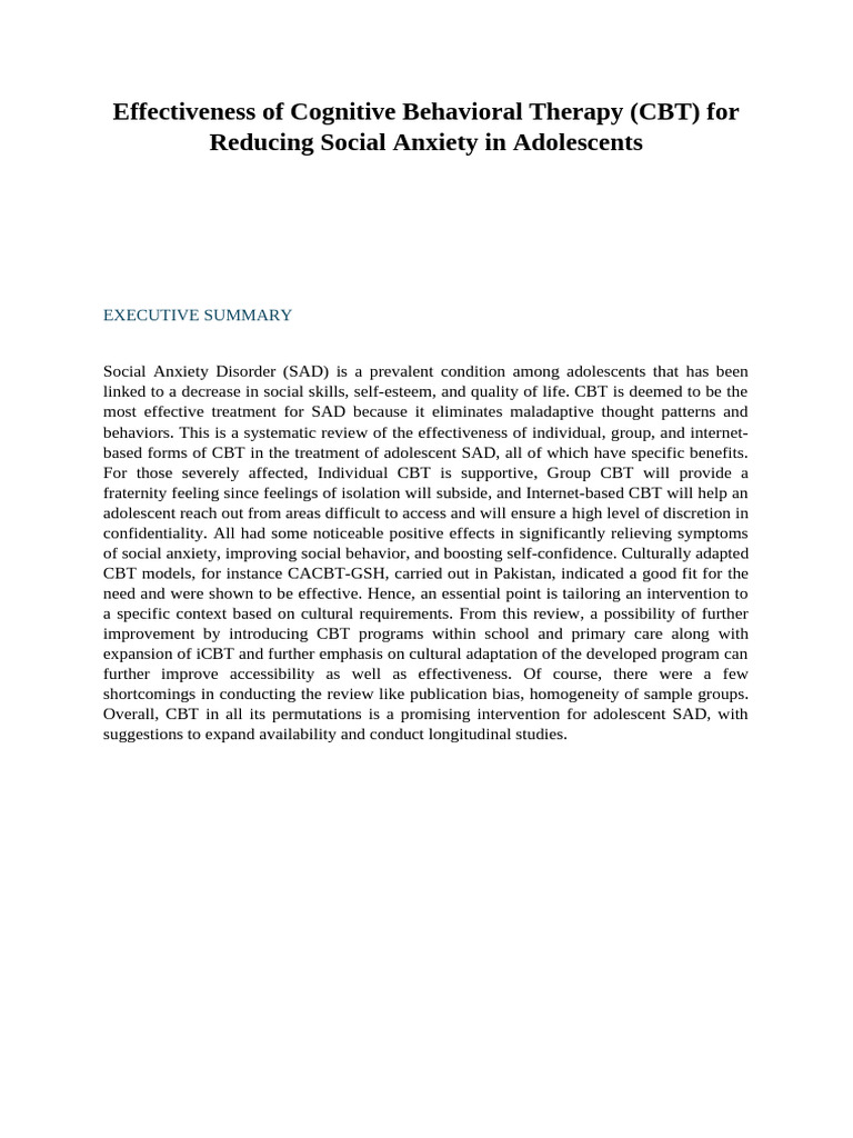 Dissertation Effectiveness of Cognitive Behavioral Therapy | PDF | Cognitive Behavioral Therapy ...