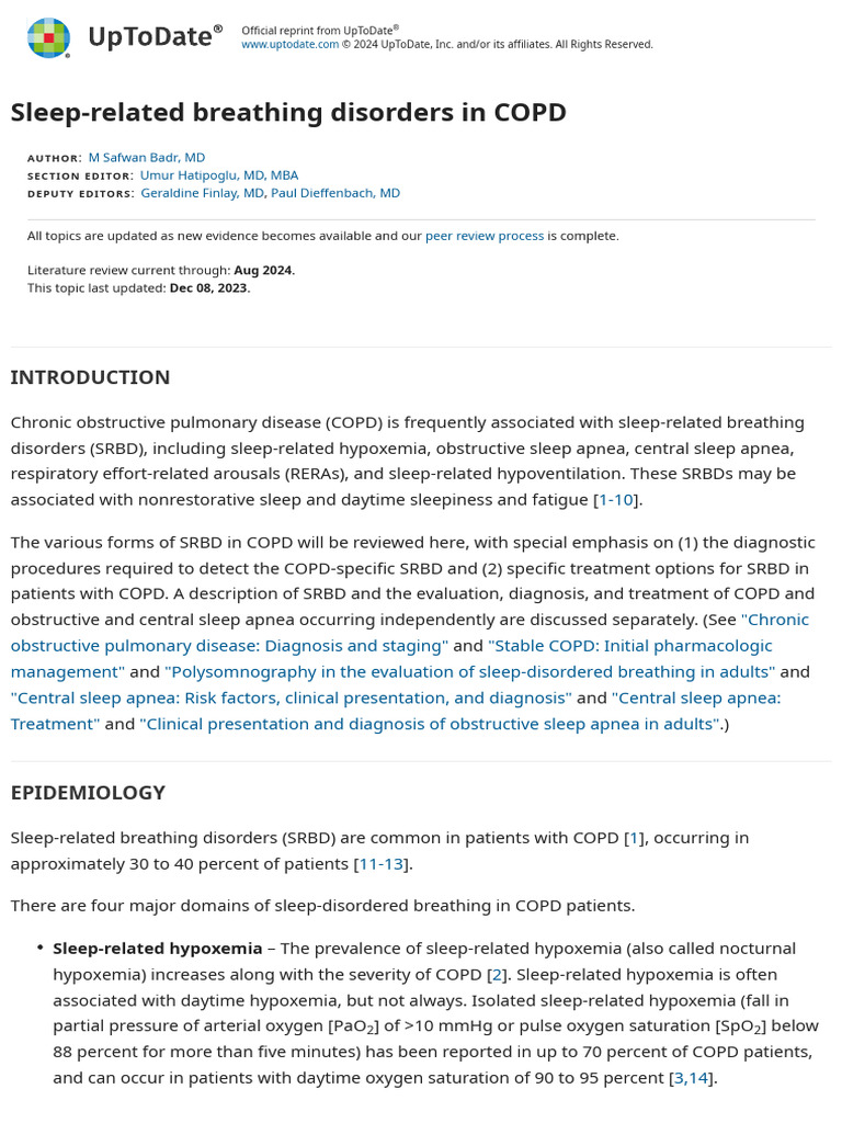 Sleep-Related Breathing Disorders in COPD - UpToDate | PDF | Sleep ...
