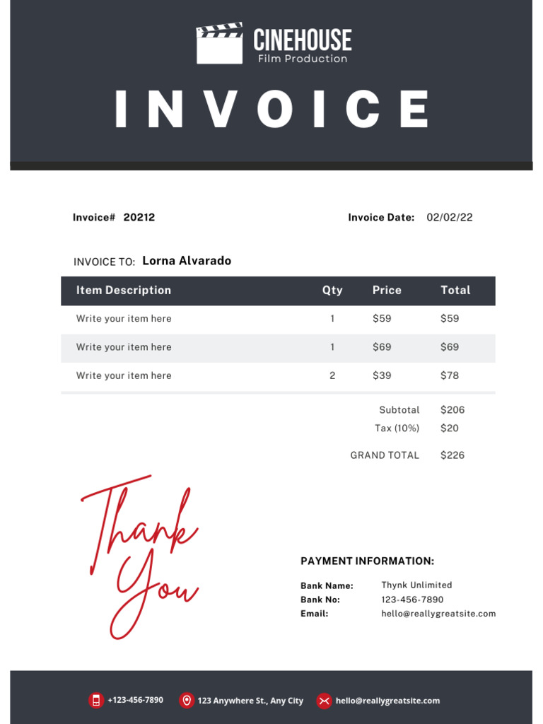 Grey Simple and Minimalist Cinema House Film Production Invoice | PDF