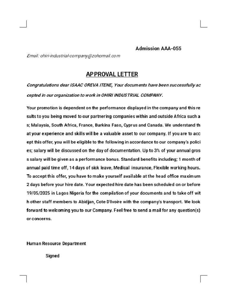 Ohiri Industrial Company Letter - Phoenix | PDF