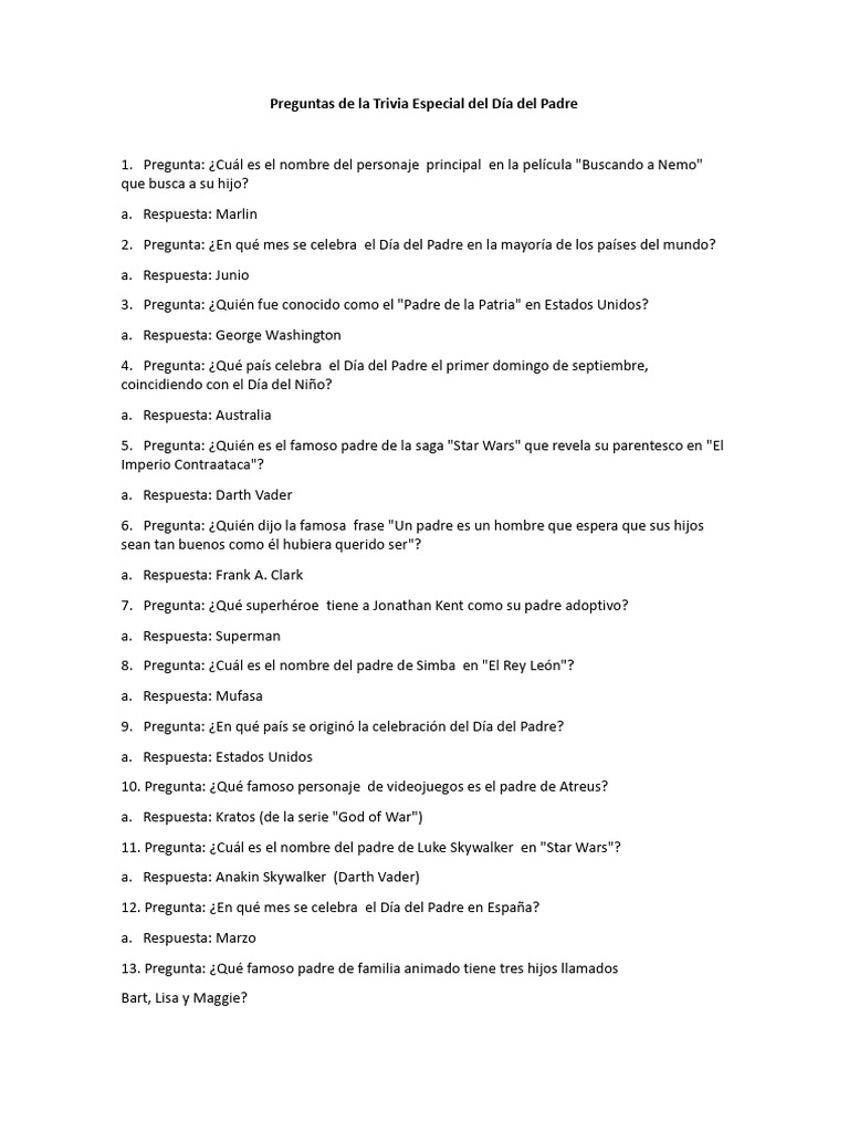 Preguntas de La Trivia Especial Del Día Del Padre | PDF | Darth Vader