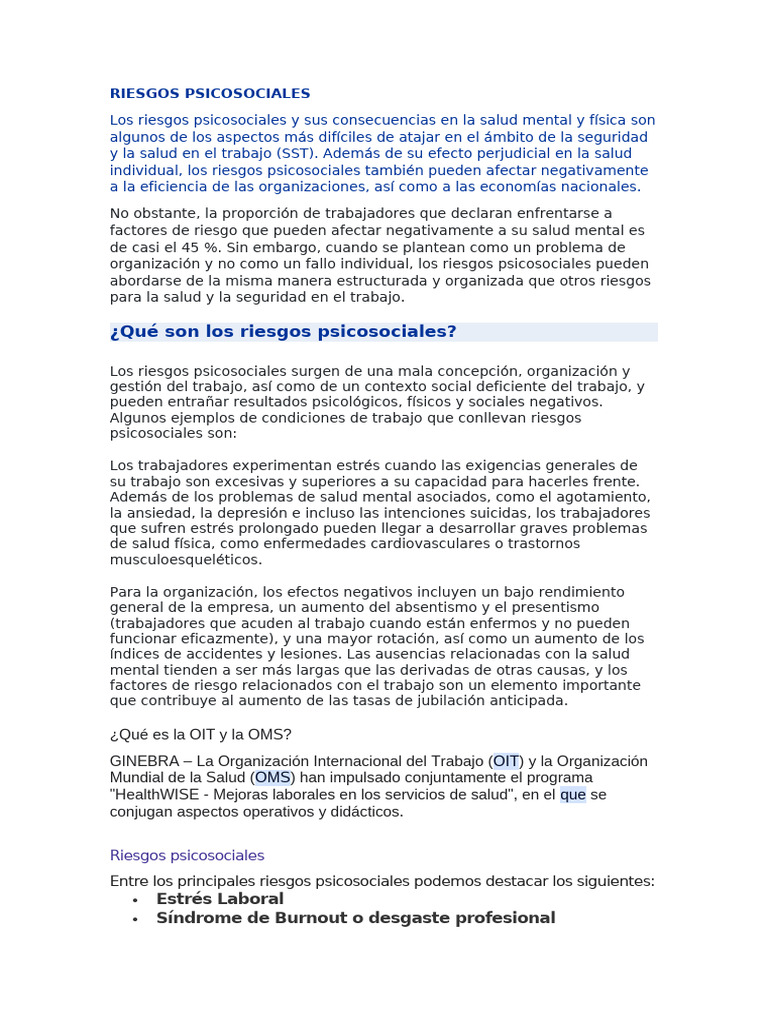 Definicion Riesgos Psicosociales | PDF | Estrés (biología) | Burnout ocupacional