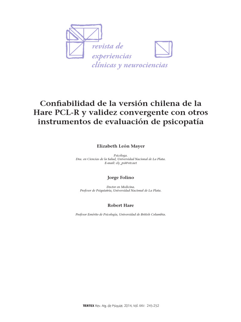 León Mayer - Folino - Hare, Confiabilidad de La Versión Chilena Del PCL ...
