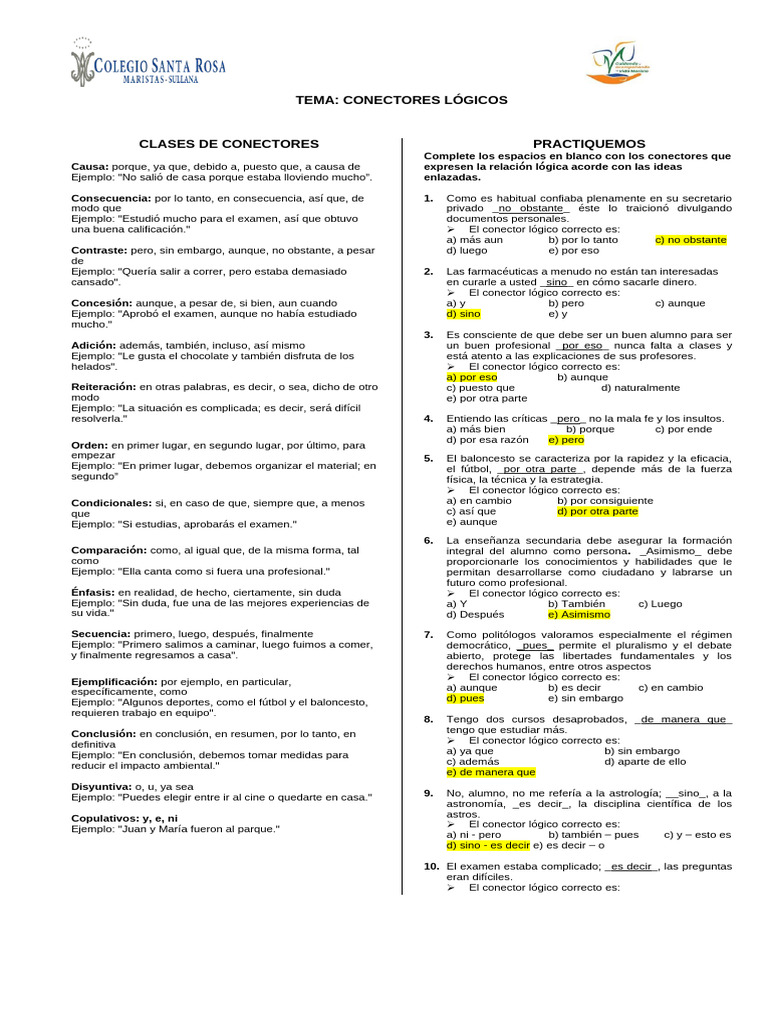 Ejercicios de conectores lógicos con respuestas | PDF
