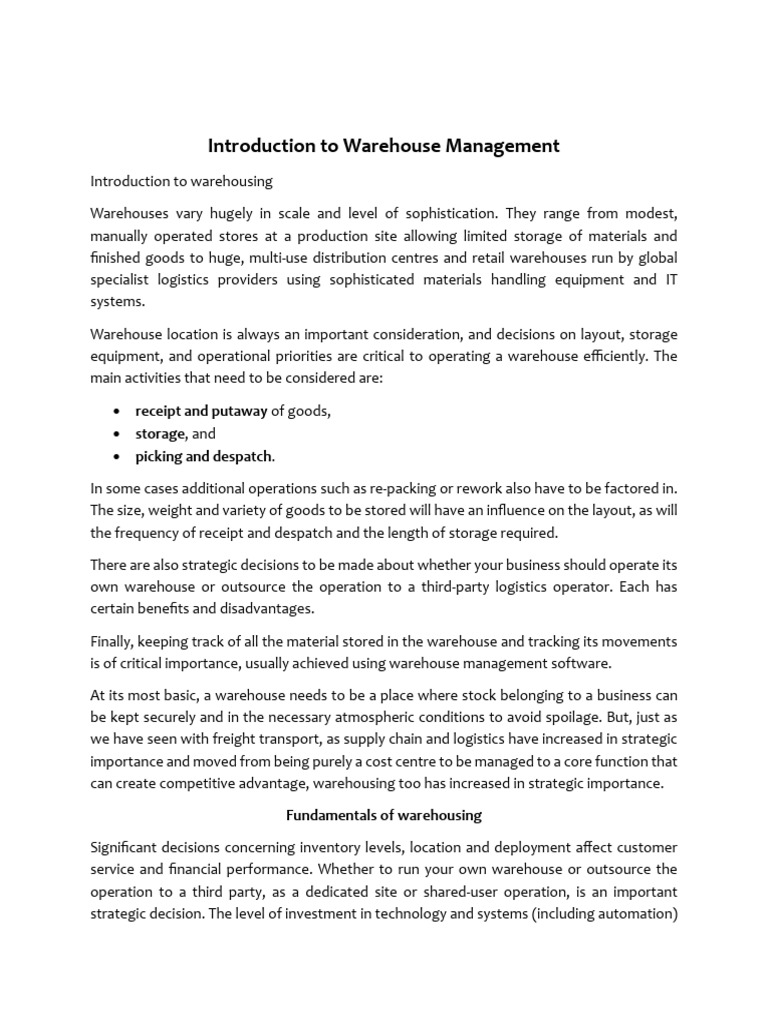 Introduction To Warehouse Management | PDF | Warehouse | Logistics
