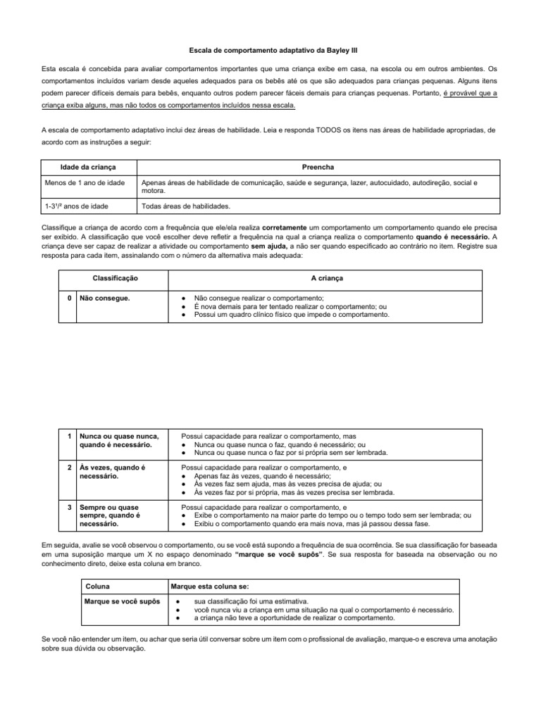 Avaliação Comportamental Infantil Bayley III | PDF | Comportamento ...