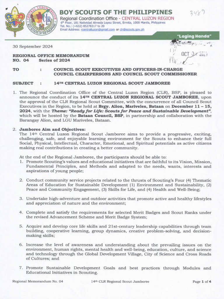 BOY SCOUT OF THE PHILIPPINES 14th CENTRAL LUZON REGIONAL SCOUT JAMBOREE ...