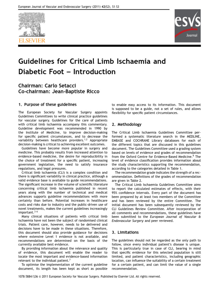 2 - ESVS, Critical Limb Ischaemia and Diabetic Foot | PDF | Evidence ...