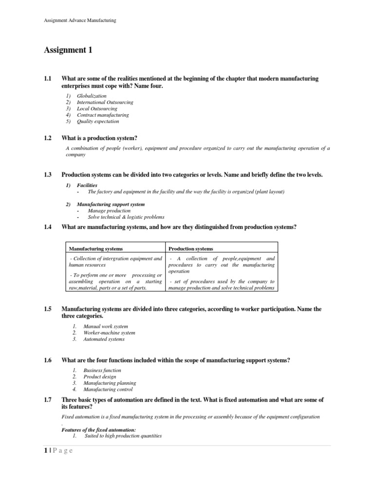 Assignment Advance Manufacturing Pdf Operations Management Automation