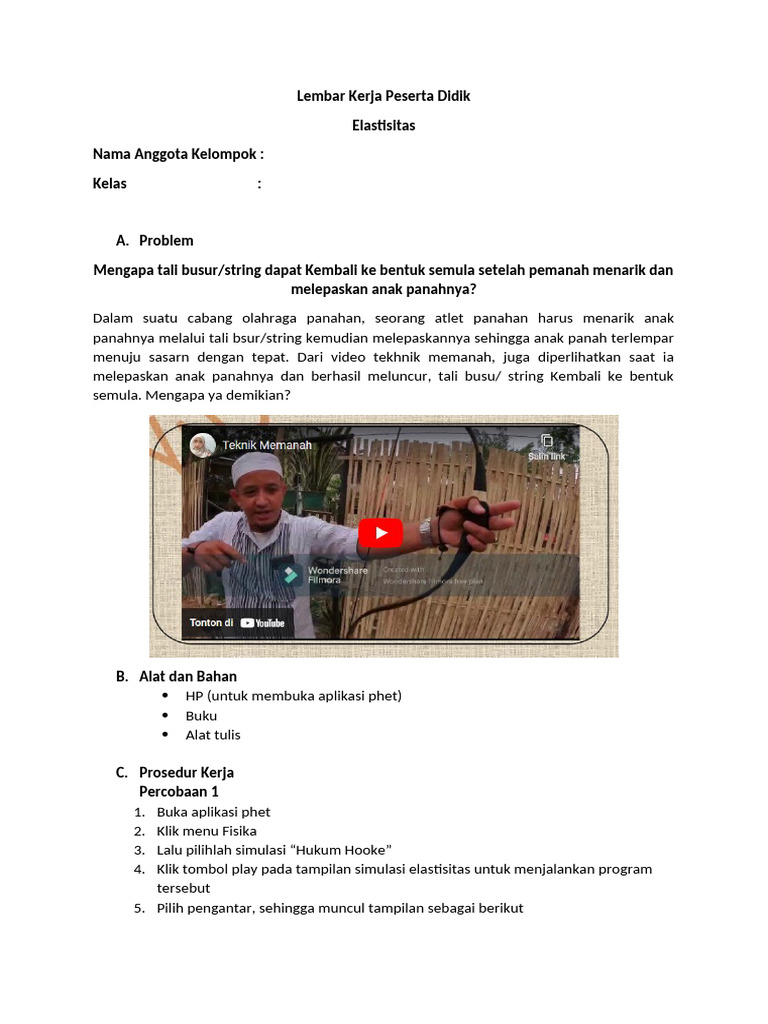 Lembar Kerja Peserta Didik Elastisitas Phet | PDF