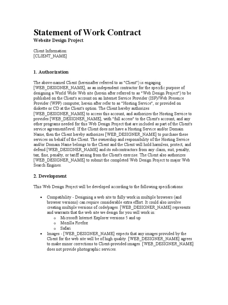 Statement of Work Contract: Website Design Project | PDF | Web Design ...