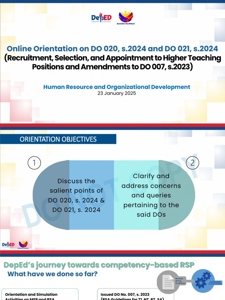 Orientation on DepEd Orders 20 & 21, 2024 | PDF | Recruitment | Teachers