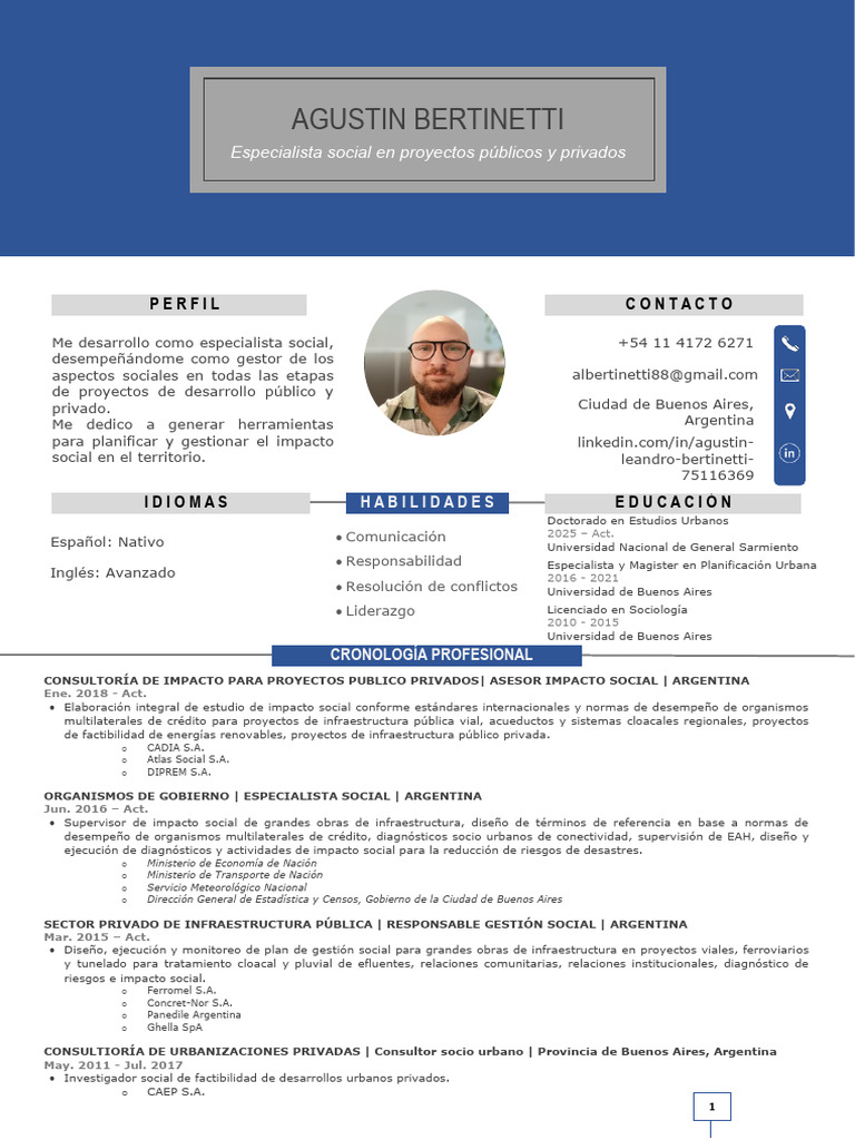 CV Agustín Bertinetti | PDF | Desarrollo sostenible | Buenos Aires