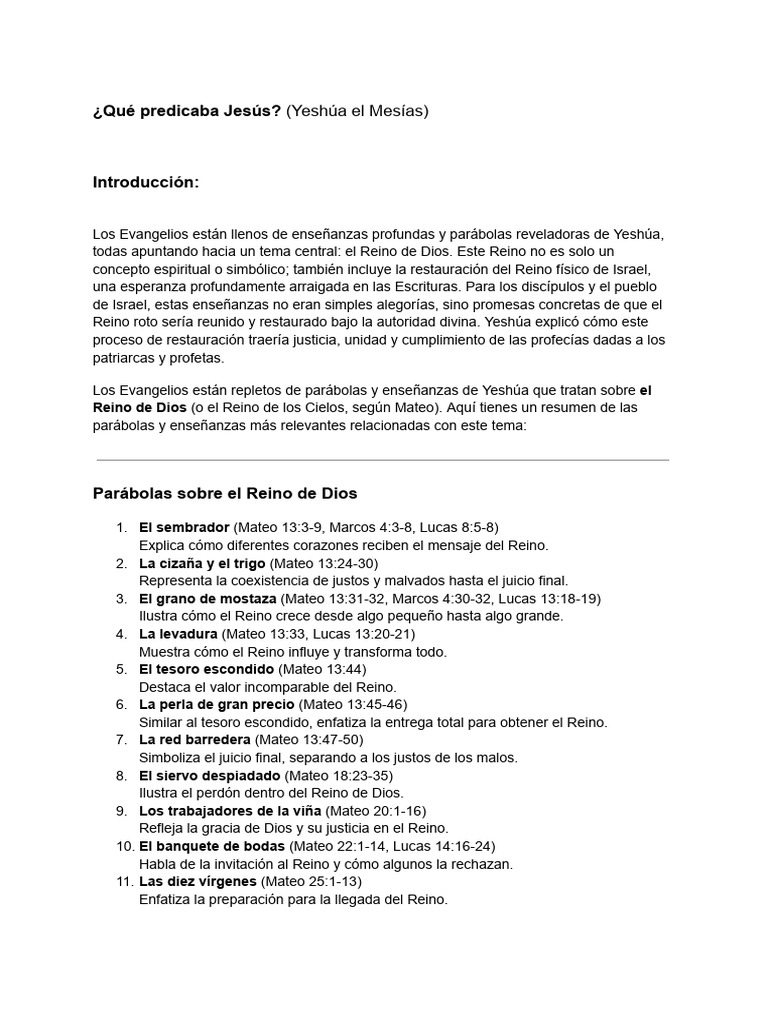 Qué Predicaba Jesús Yeshúa El Mesías | PDF | Parábolas de Jesús | Jesús