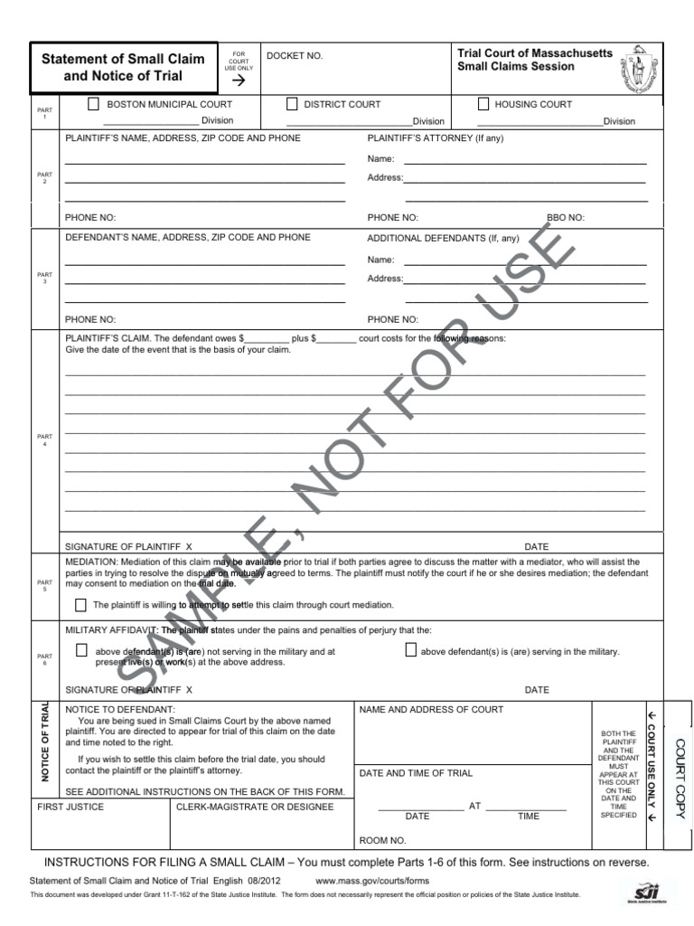 Small Claim Notice of Trial | PDF | Mediation | Separation Of Powers