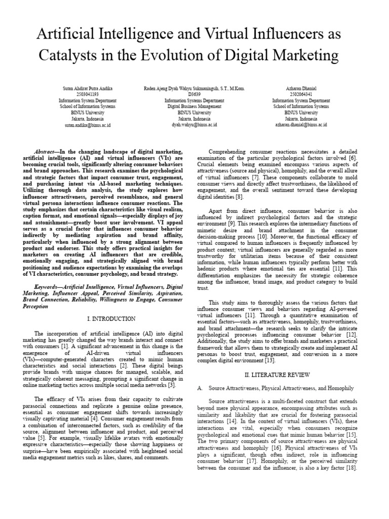 Artificial Intelligence and Virtual Influencers As Catalysts in The Evolution of Digital ...