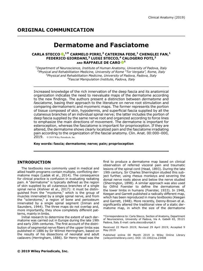 Dermatome vs. Fasciatome Insights | PDF | Anatomical Terms Of Motion | Pain
