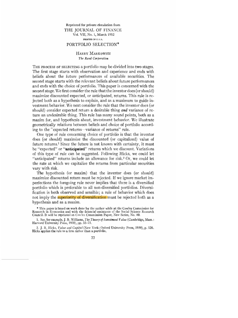 Portfolio Diversification and Risk Analysis | PDF