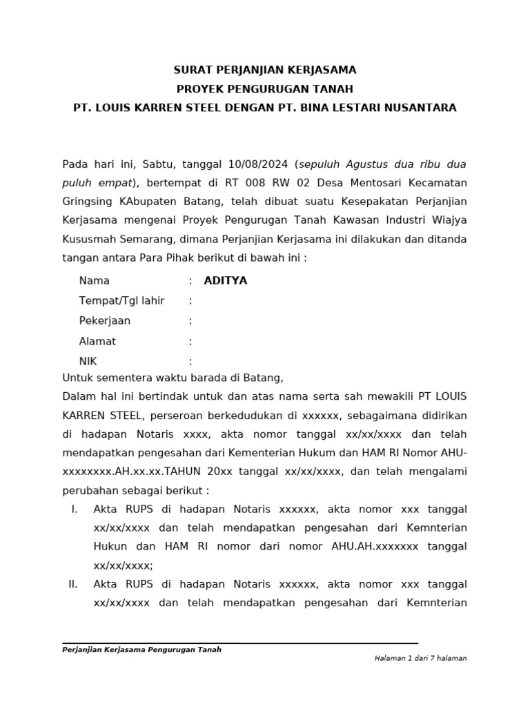 Perjanjian Kerjasama Pengurugan Tanah | PDF