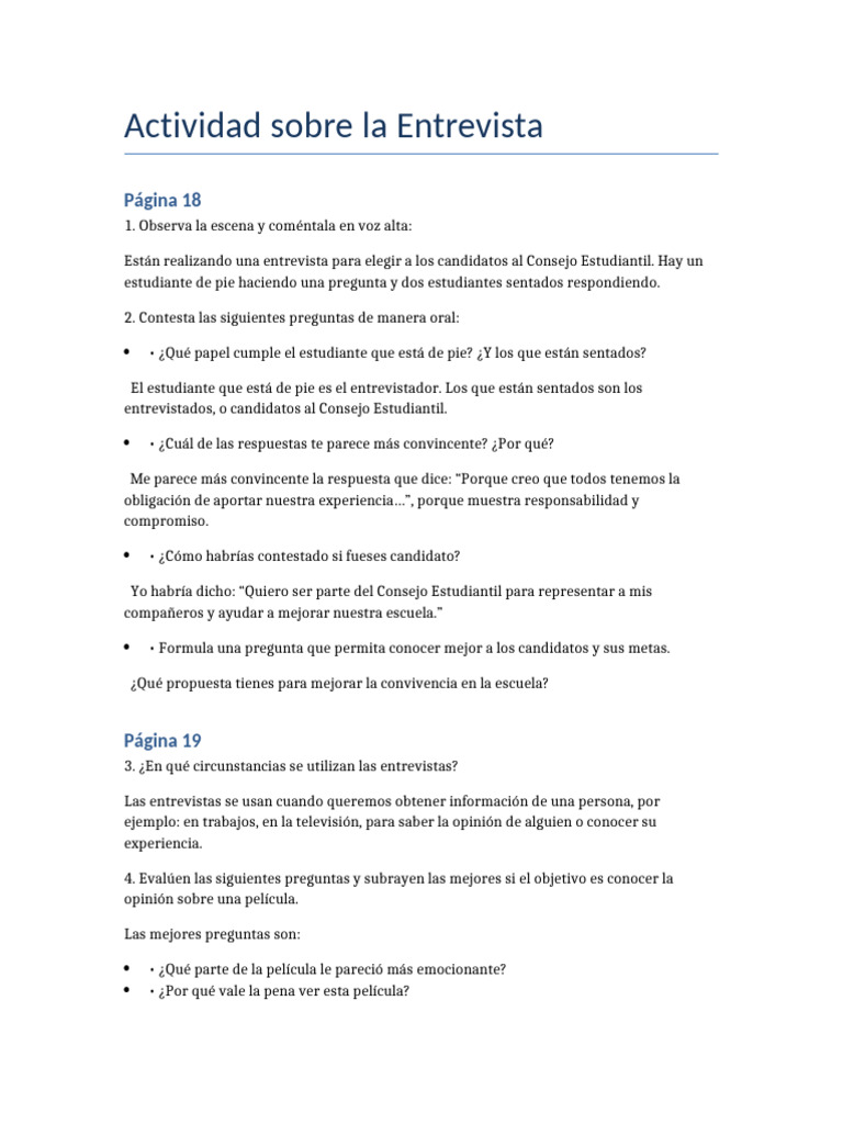 Actividad de Entrevista Estudiantil | PDF