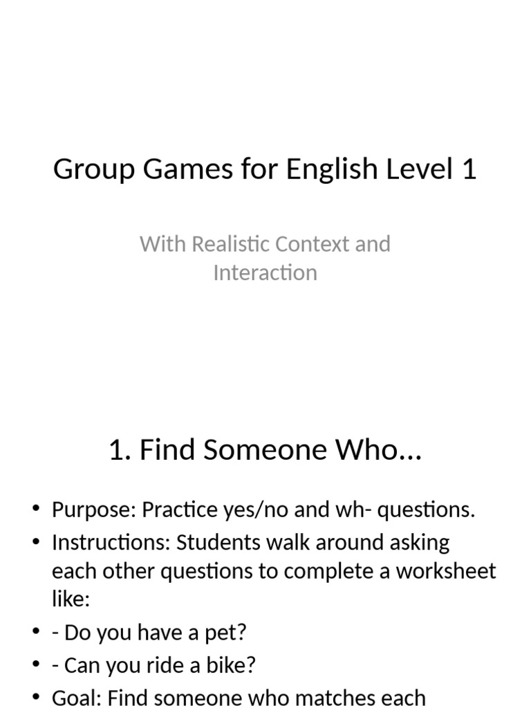 English Level1 Group Games Realistic Photo | PDF