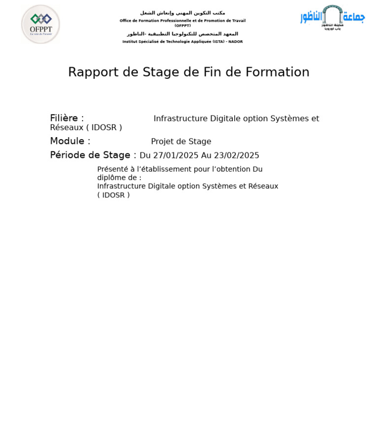 Rapport de Stage de Fin de Formation | PDF