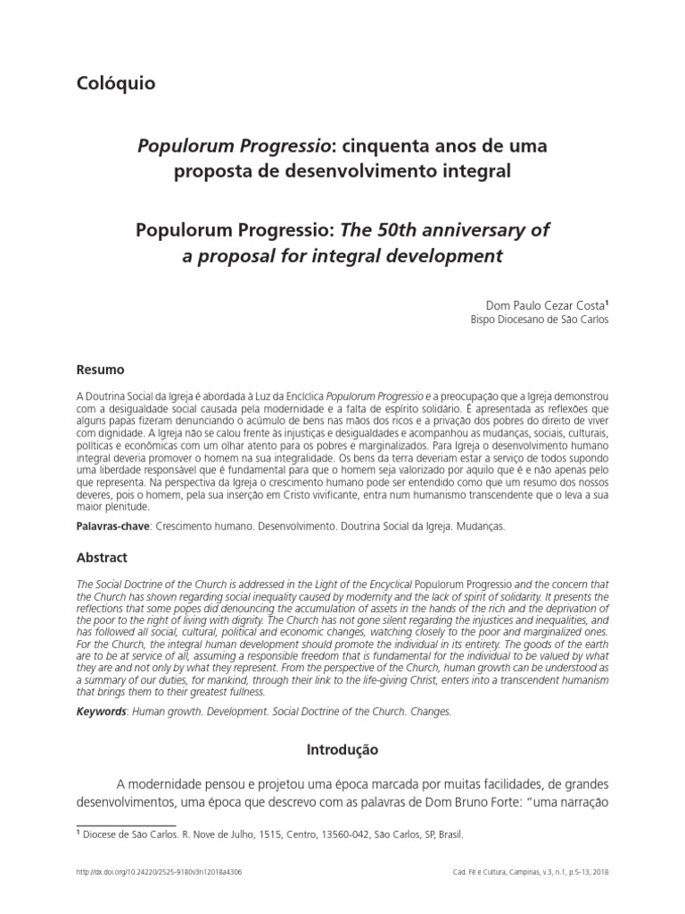 Populorum Progressio: 50 Anos de Desenvolvimento | PDF | Papa | Papa ...