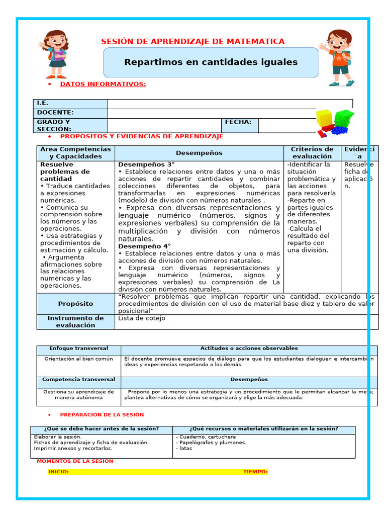 IV Ses Mate Mart Repartimos Partes Iguales | PDF | División ...
