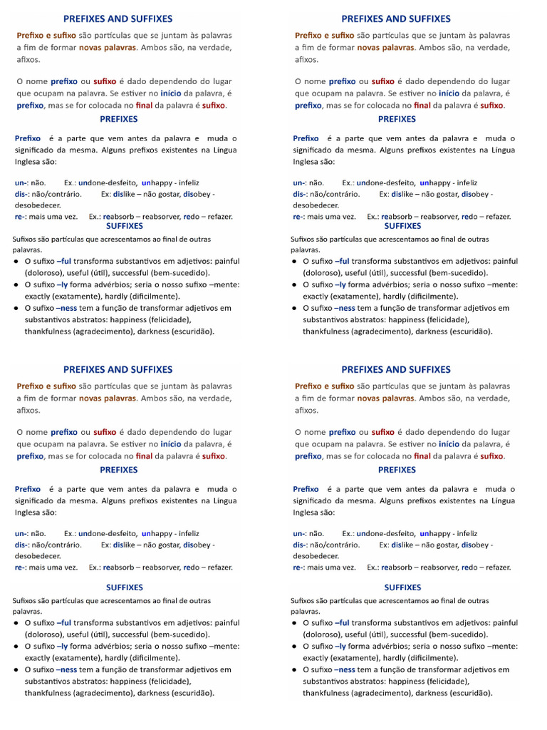 Prefixos e Sufixos em Inglês | PDF