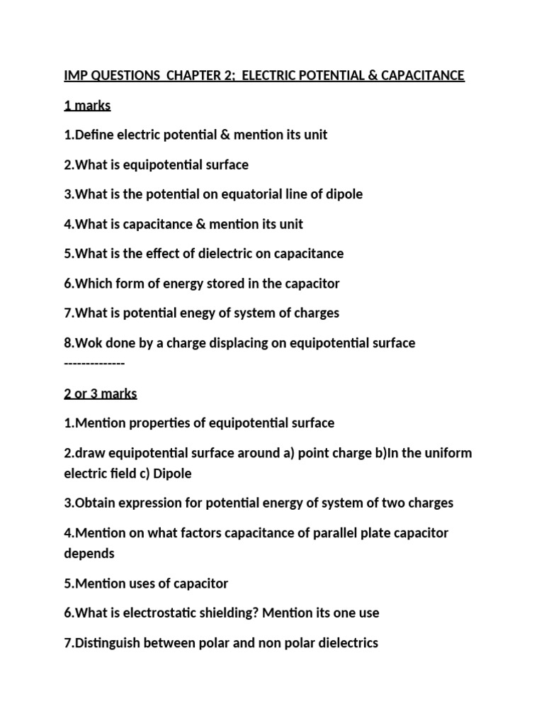 Key Questions on Electric Potential & Capacitance | PDF