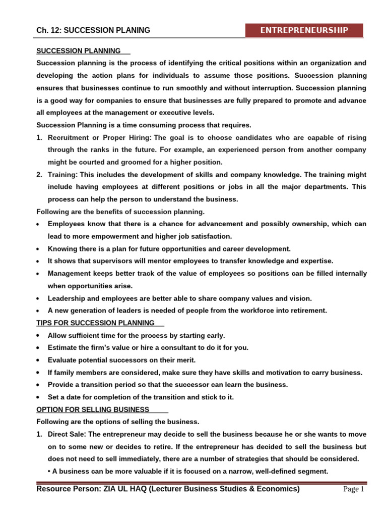 Ch. 12 Succession Planning | PDF | Bankruptcy | Entrepreneurship
