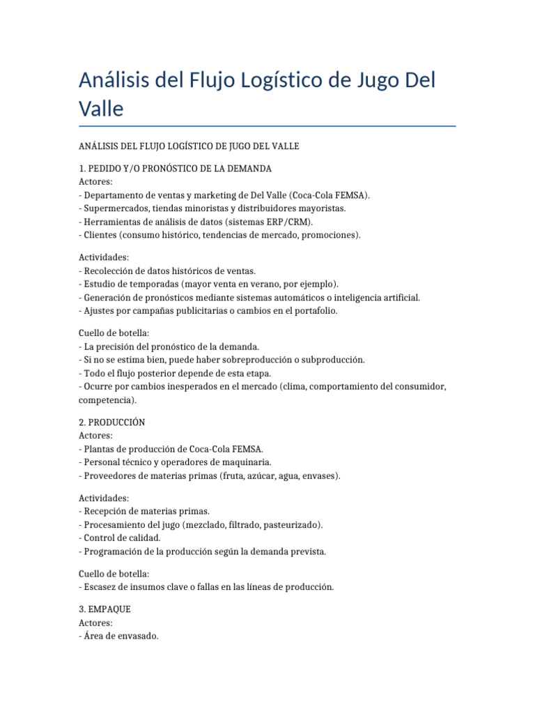 Flujo Logistico Jugo Del Valle | PDF | Logística | Negocios económicos