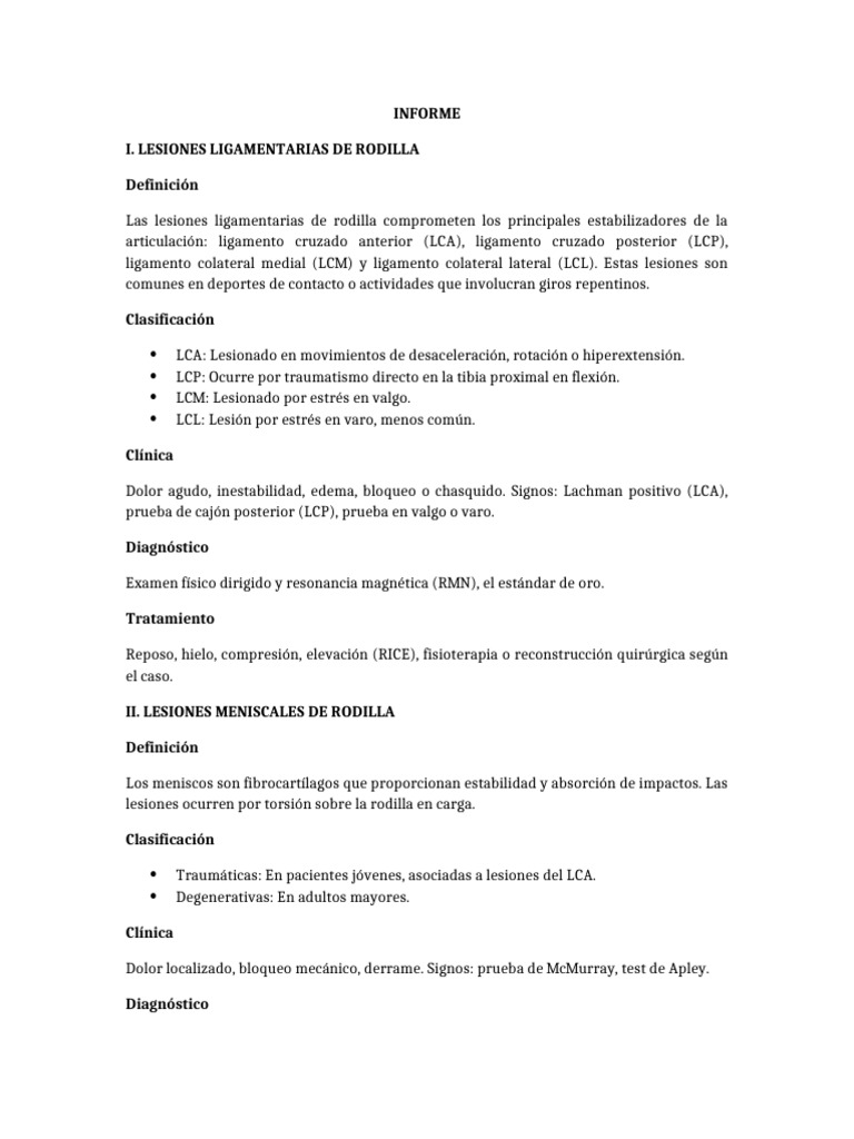 Informe | PDF | Rodilla | Enfermedades y trastornos