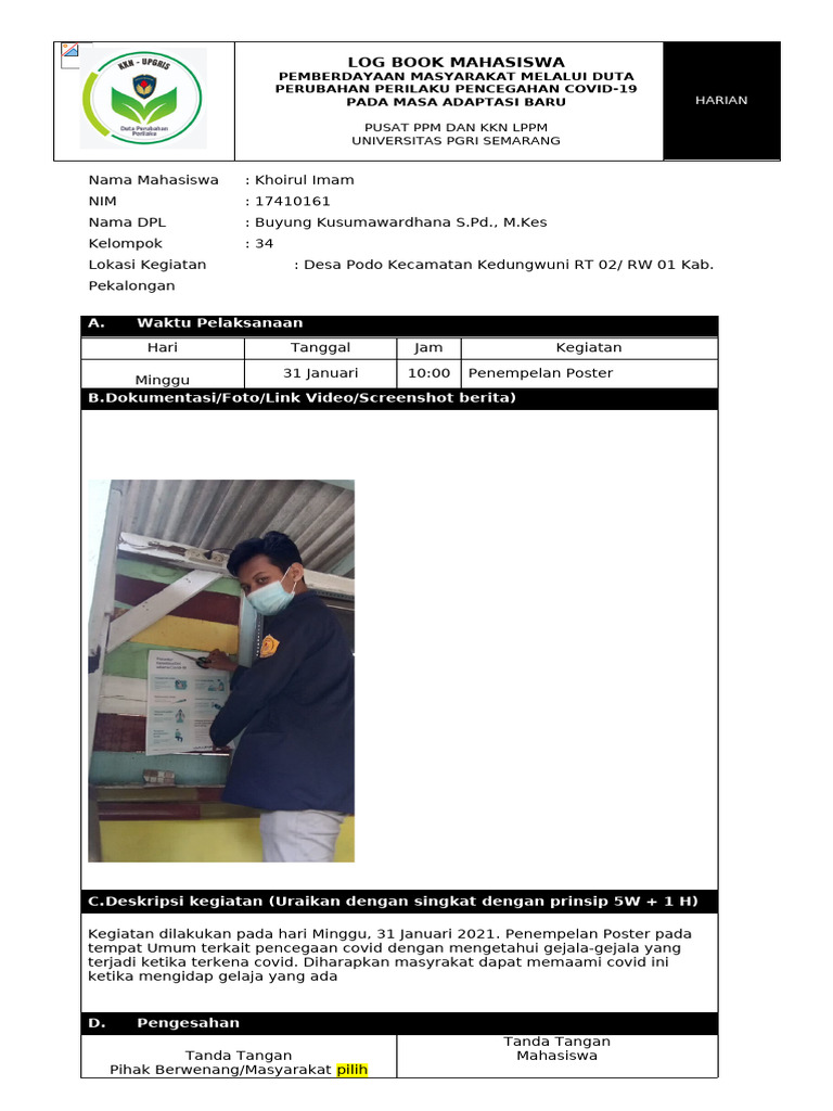 Log Book Kegiatan KKN COVID-19 | PDF