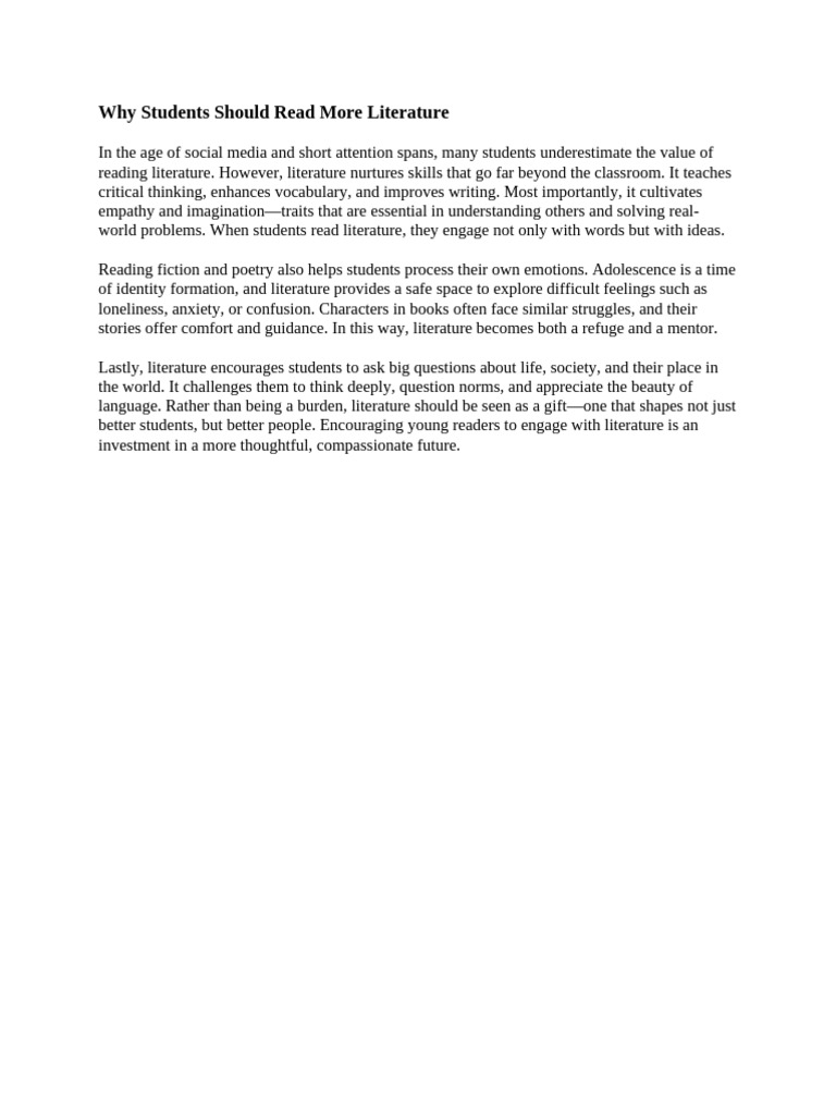 Benefits of Reading Literature for Students | PDF