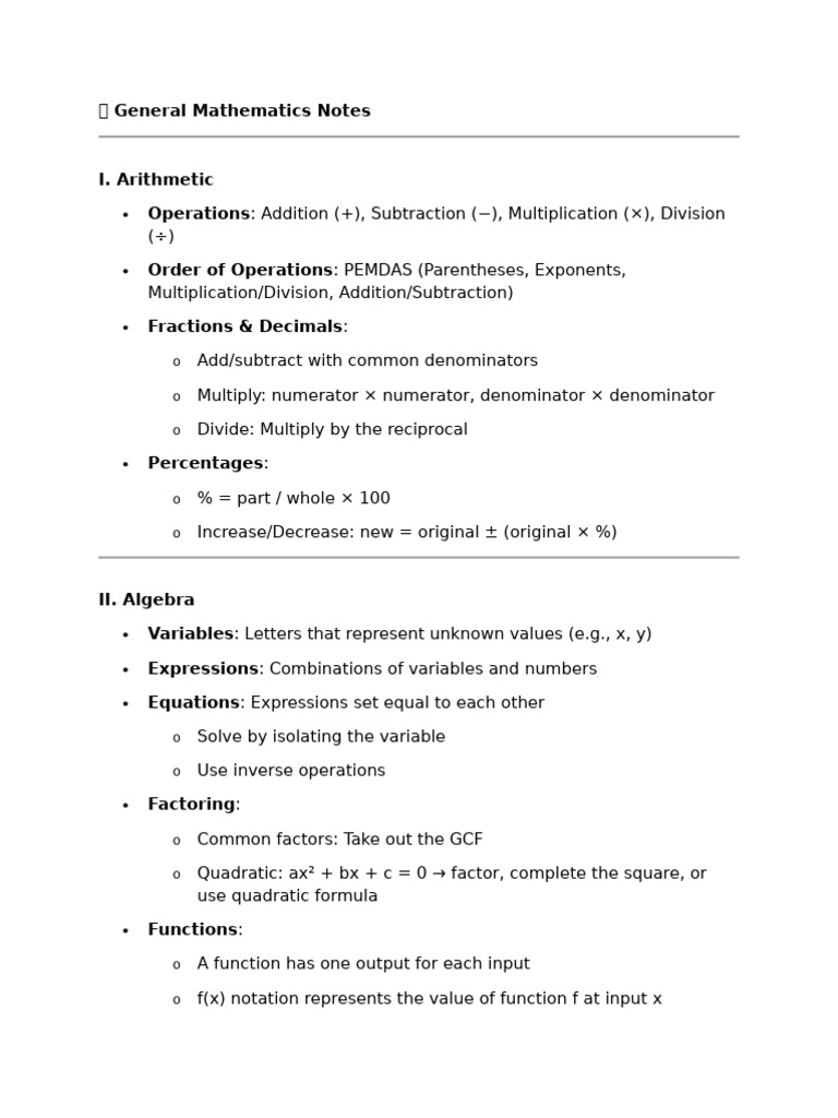 ? General Mathematics Notes | PDF | Quadratic Equation | Multiplication