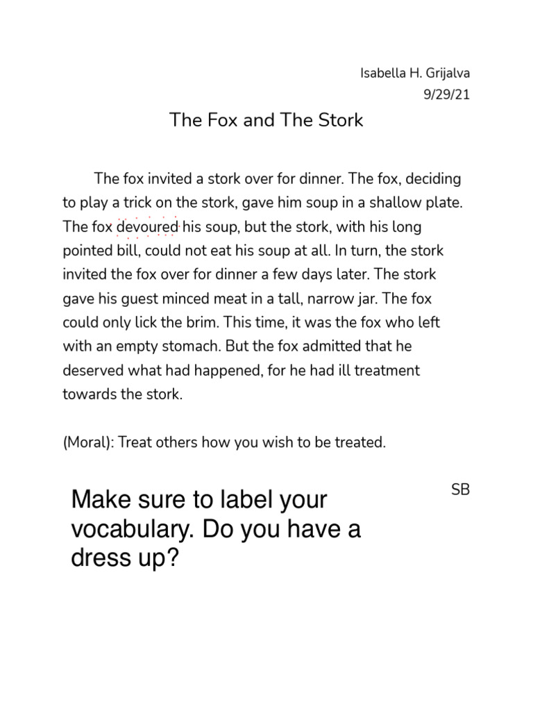 Edited - The Fox and The Stork | PDF